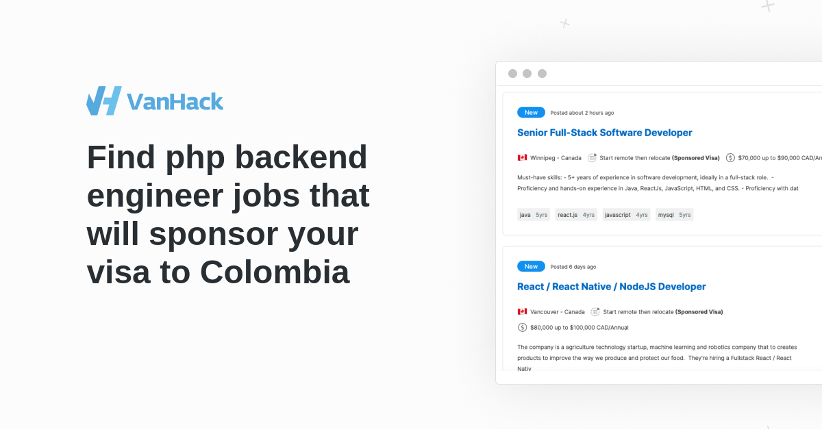 Php backend engineer jobs in Colombia - VanHack